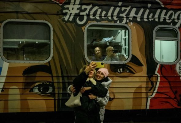 First Ukrainian passenger train rolls into newly freed Kherson | Awani ...