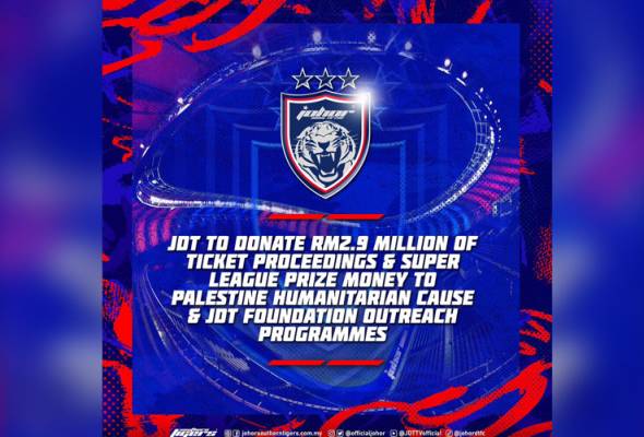 JDT derma RM2.9 juta untuk Palestin dan Yayasan JDT | Awani