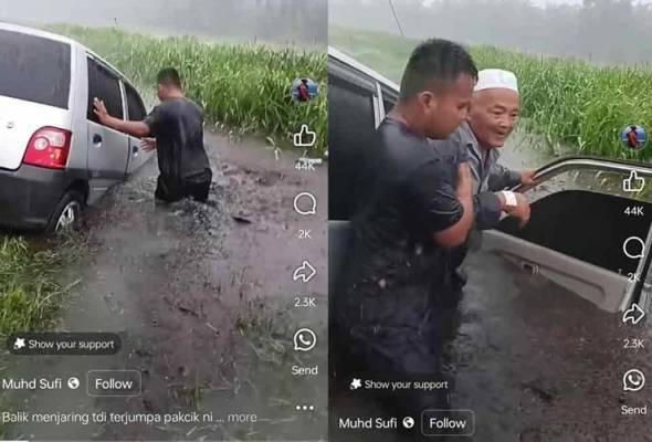 'Rupanya ada pak cik menggigil kesejukan dalam kereta hampir tenggelam ...