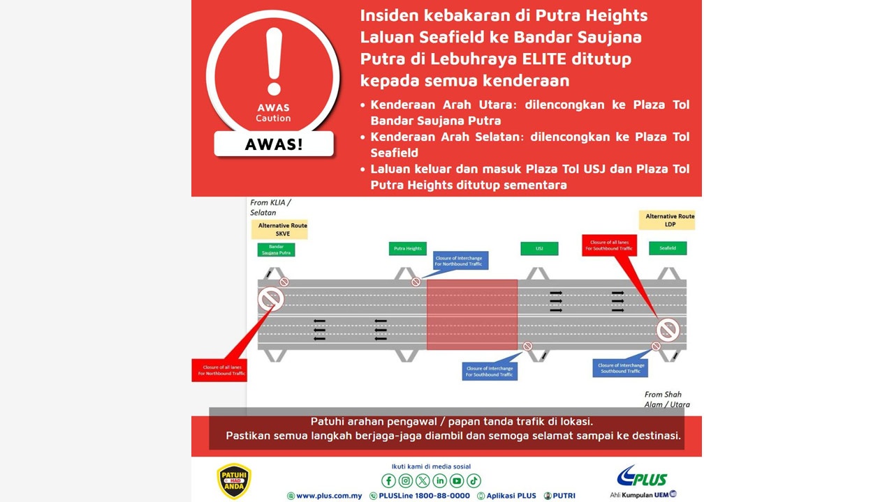 Kebakaran paip gas: Laluan Seafield-Saujana Putra di Lebuhraya ELITE ...